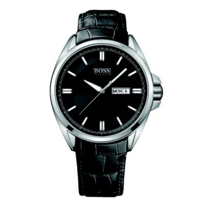 Hugo Boss men's black leather strap watch - Ernest Jones
