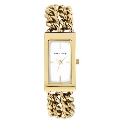 Anne Klein Ladies' Rectangular Yellow Gold Tone Chain Watch - H. Samuel ...