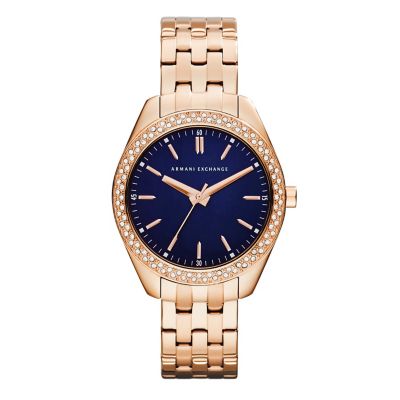 Armani Exchange Ladies' Rose Gold Plated Crystal Set Watch - H. Samuel ...