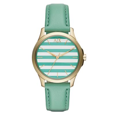 Armani Exchange Stripe Dial & Green Leather Strap Watch - H. Samuel the ...
