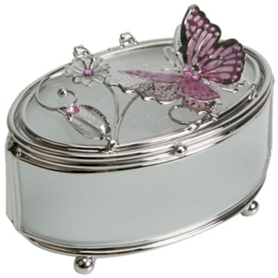 Pink Butterfly & Flowers Trinket Box | H.Samuel